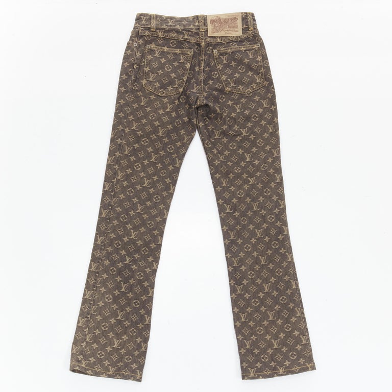 rare LOUIS VUITTON LV monogram jacquard denim washed brown grey jeans ...