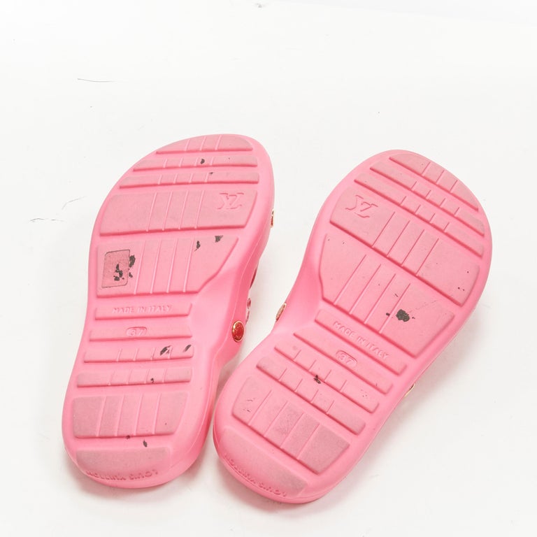 rare LOUIS VUITTON Y2K pink gold monogram clear PVC pool slides EU37 ...