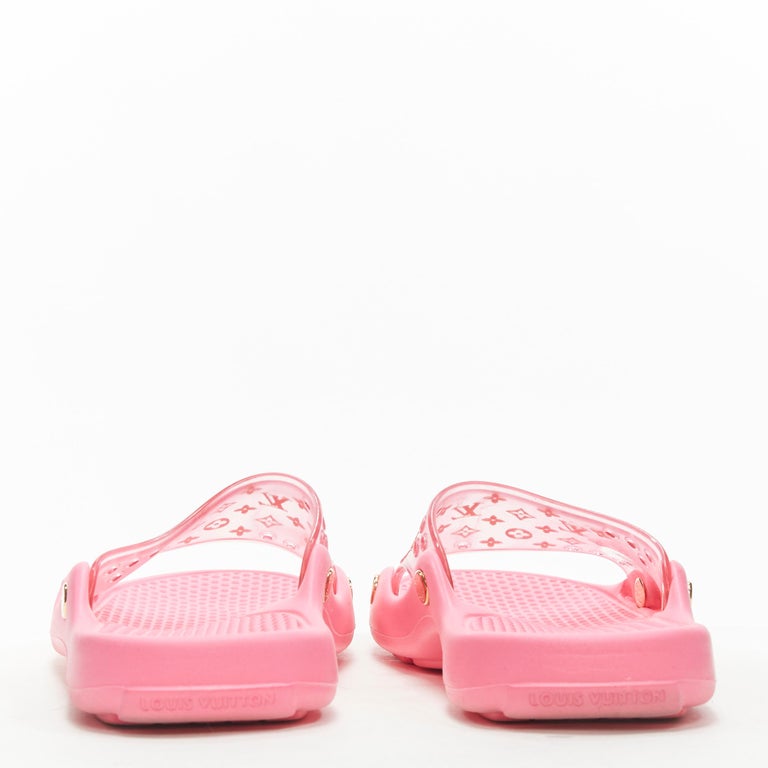 rare LOUIS VUITTON Y2K pink gold monogram clear PVC pool slides EU37 ...