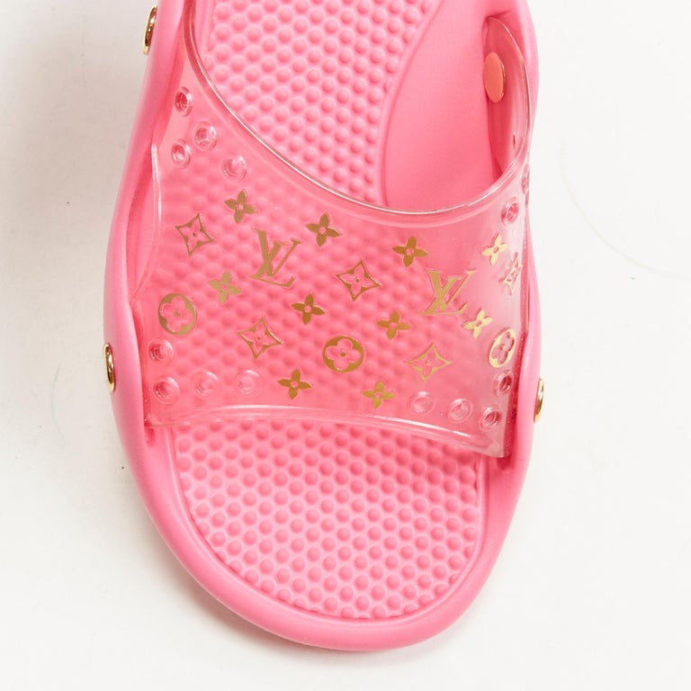 rare LOUIS VUITTON Y2K pink gold monogram clear PVC pool slides EU37 ...