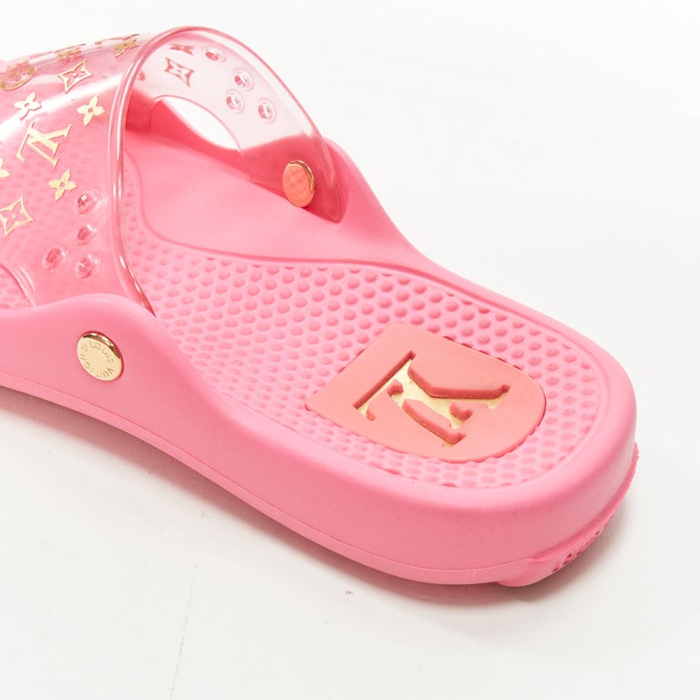 rare LOUIS VUITTON Y2K pink gold monogram clear PVC pool slides EU37 ...