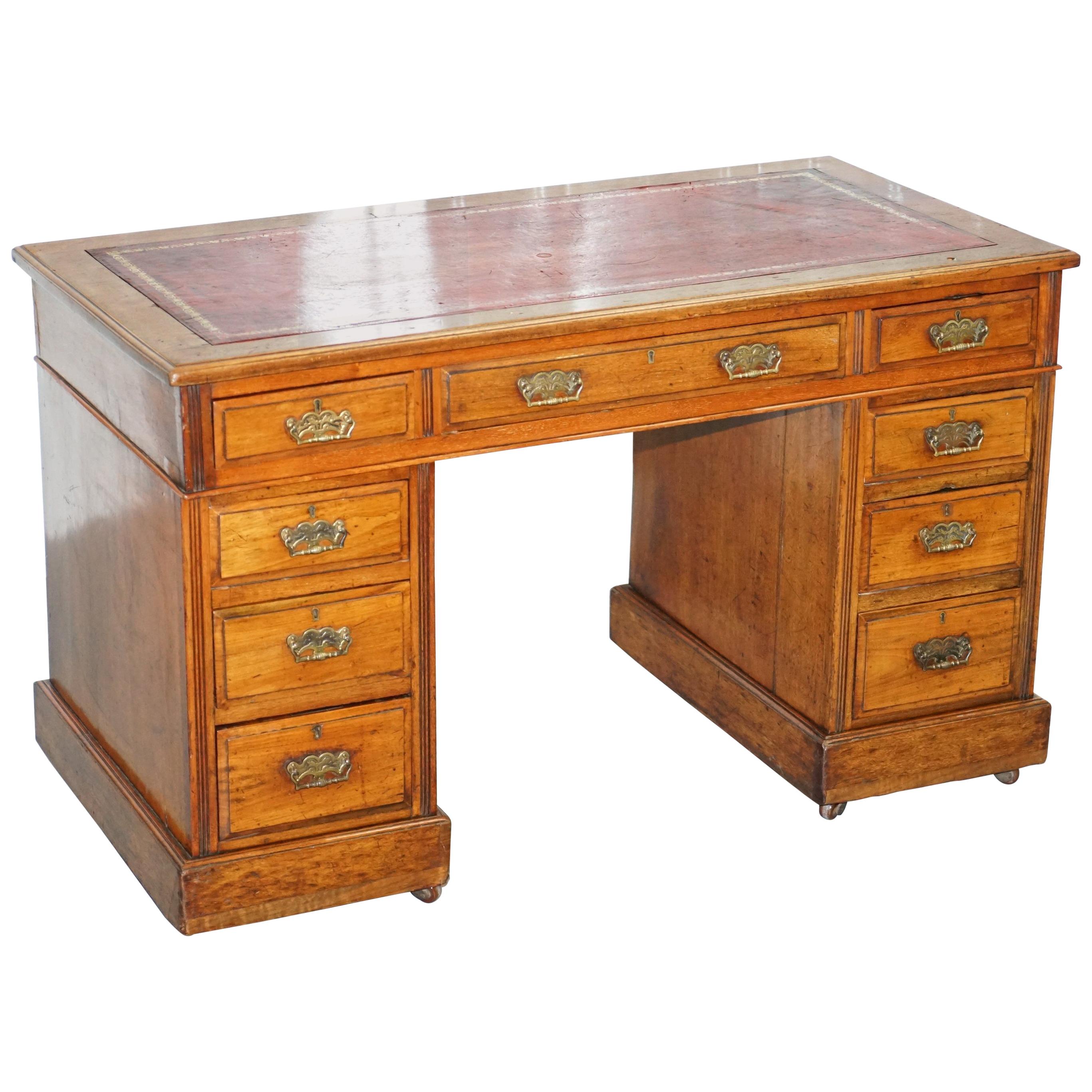 Rare Lovely Solid Walnut Victorian Desk Victorian Porcelain Castors ...