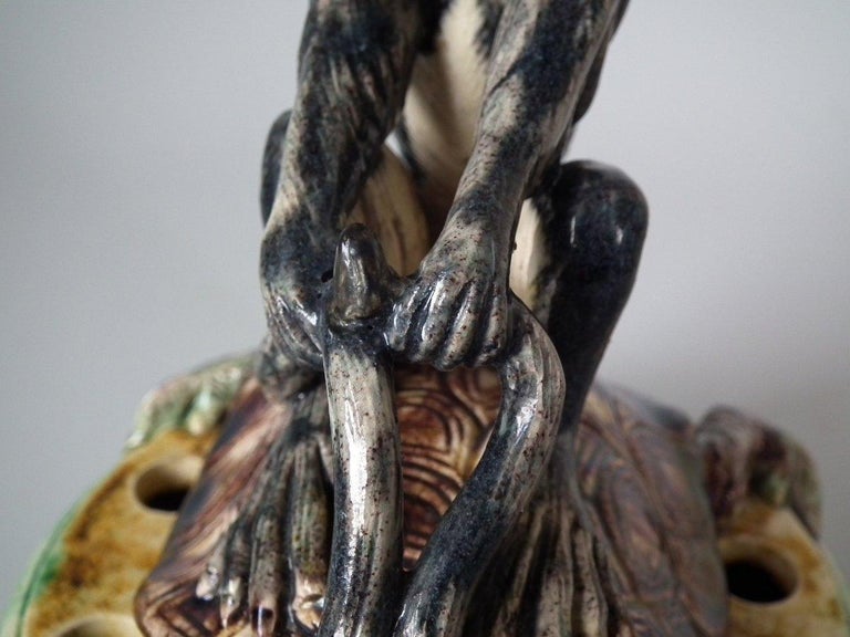 Rare Mafra Palissy Majolica Sloth and Mischief Flower Holder at 1stDibs