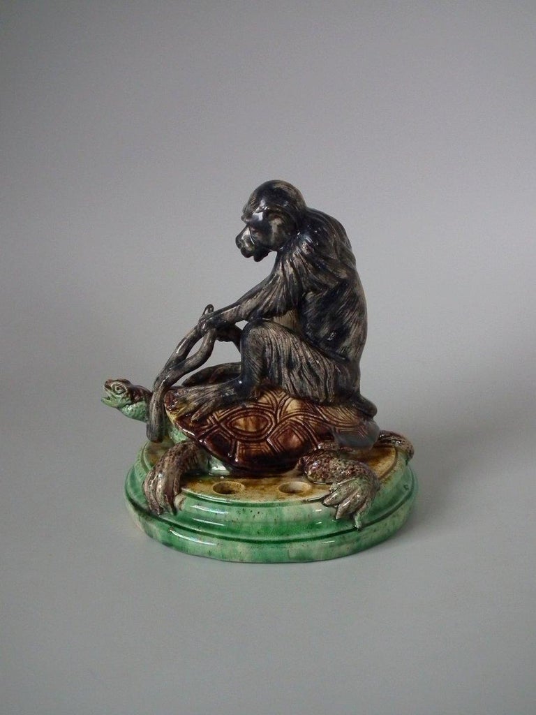 Rare Mafra Palissy Majolica Sloth and Mischief Flower Holder at 1stDibs
