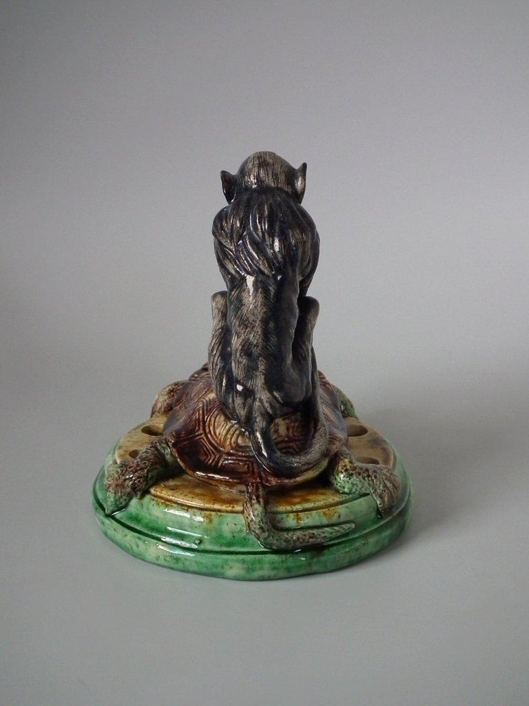 Rare Mafra Palissy Majolica Sloth and Mischief Flower Holder at 1stDibs