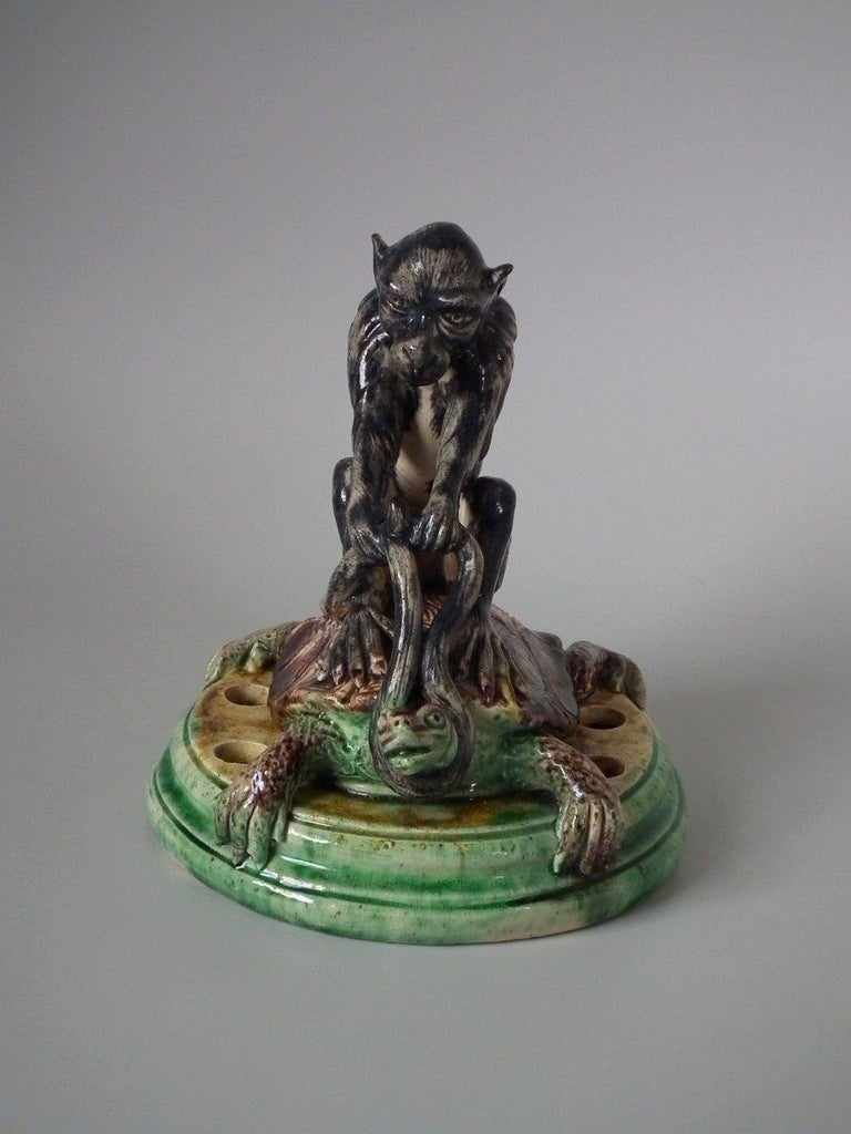 Rare Mafra Palissy Majolica Sloth and Mischief Flower Holder at 1stDibs