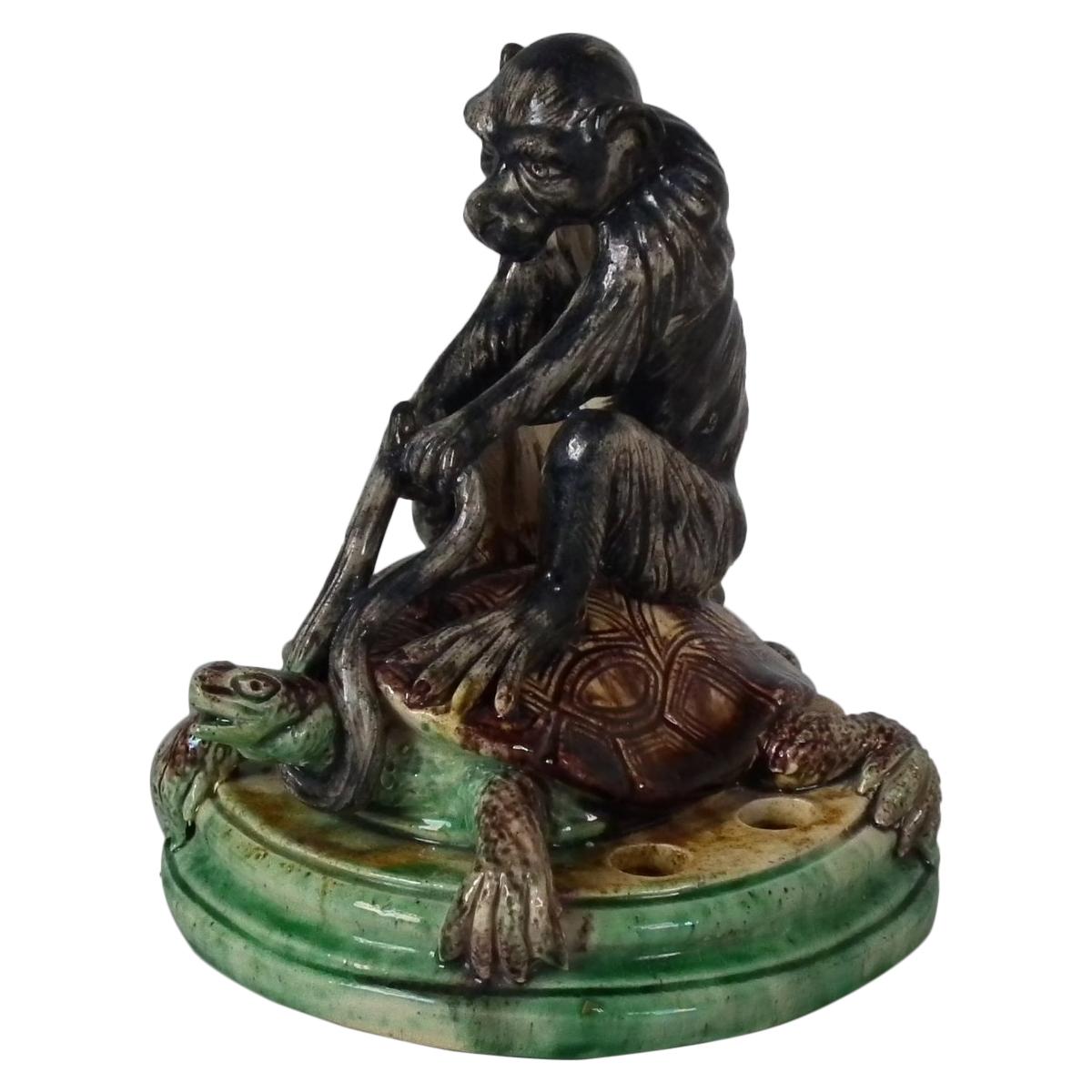 Rare Mafra Palissy Majolica Sloth and Mischief Flower Holder at 1stDibs