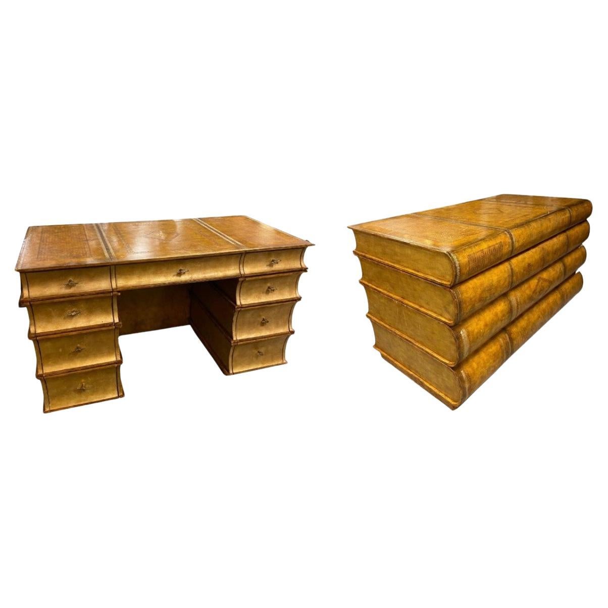 Rare Maitland-Smith Trompe L'oeil Book Stack Desk For Sale at 1stDibs