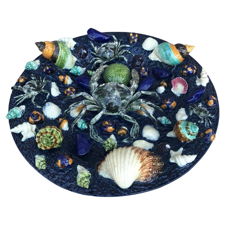 19th Century Rare Majolica Palissy Crab and Shells Platter Thomas ...