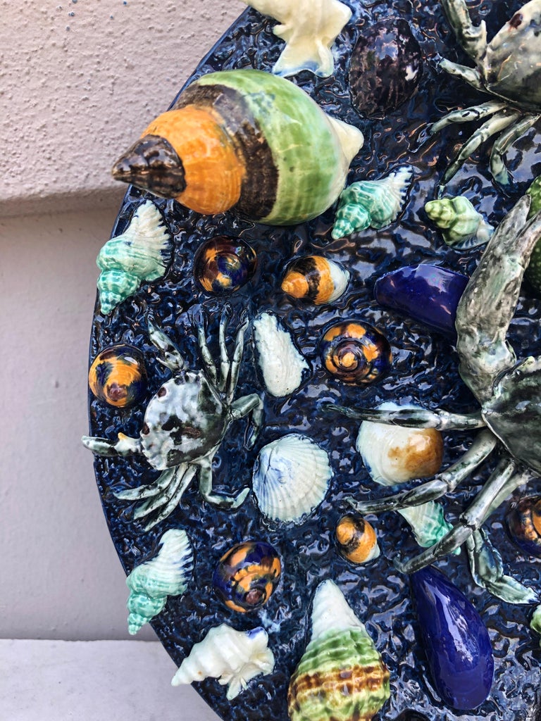 19th Century Rare Majolica Palissy Crab and Shells Platter Thomas ...