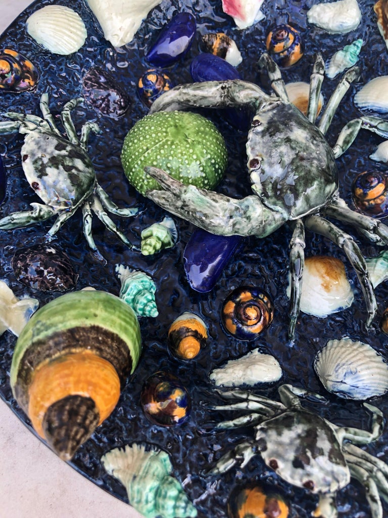 19th Century Rare Majolica Palissy Crab and Shells Platter Thomas ...