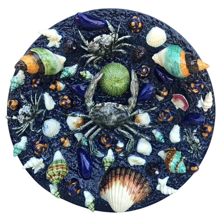 19th Century Rare Majolica Palissy Crab and Shells Platter Thomas ...