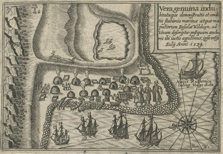Rare Map of Kildin Island in Russia Plus Engraving of Seal Hunting ...
