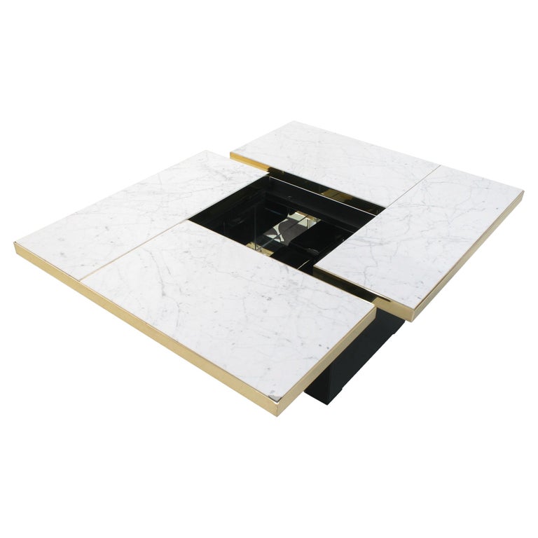 Rare Marble and Brass Hidden Bar Coffee Table by Paul Michel, France ...