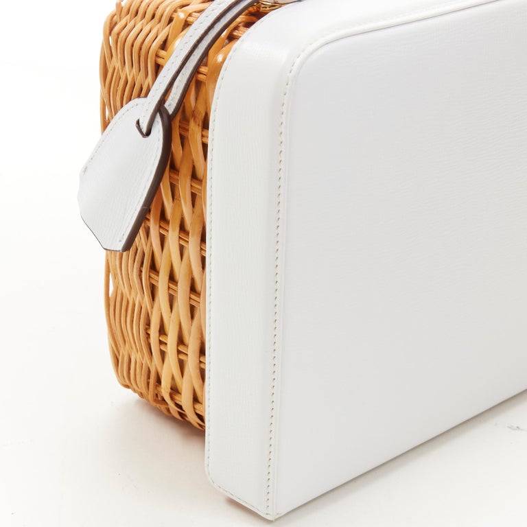 rare MARK CROSS Grace white leather rattan wicker crossbody box bag For ...