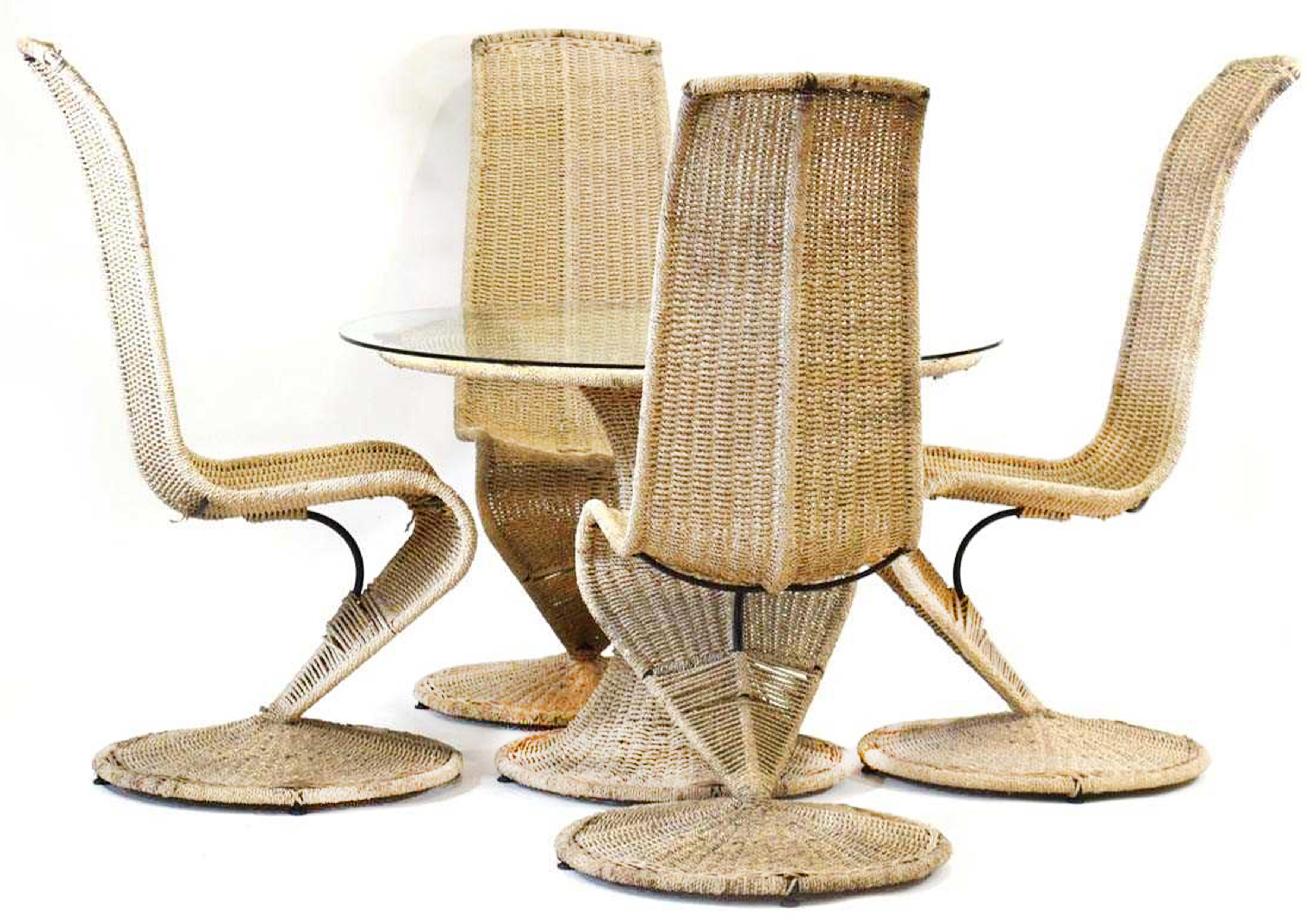 Rare Marzio Cecchi Circular Glazed Pedestal Dining Table Set With Four S Chairs For Sale at 1stDibs