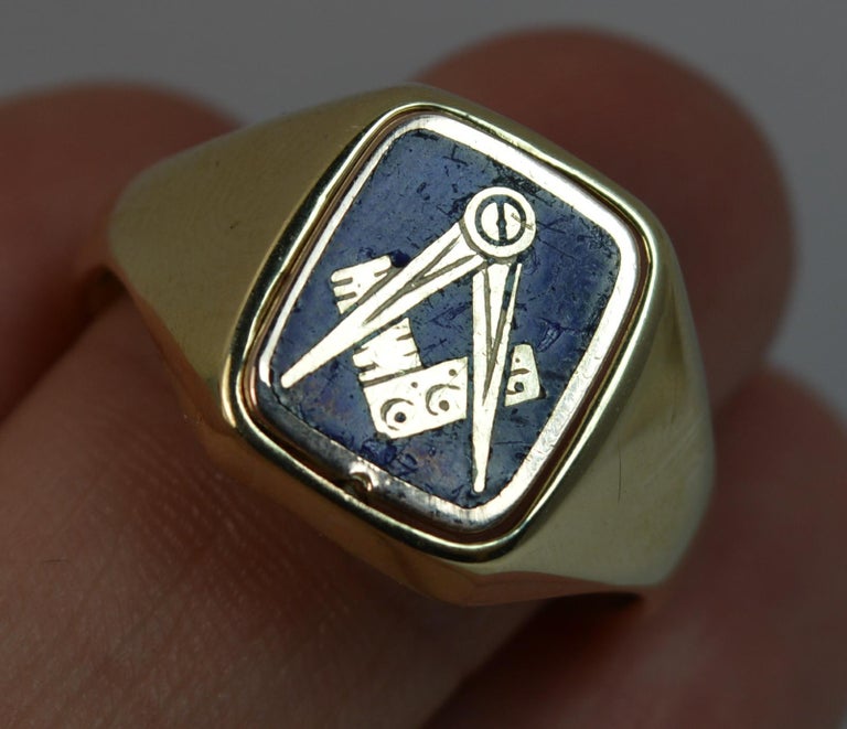 Rare Masonic 9 Carat Gold and Enamel Design Men’s Signet Ring at ...