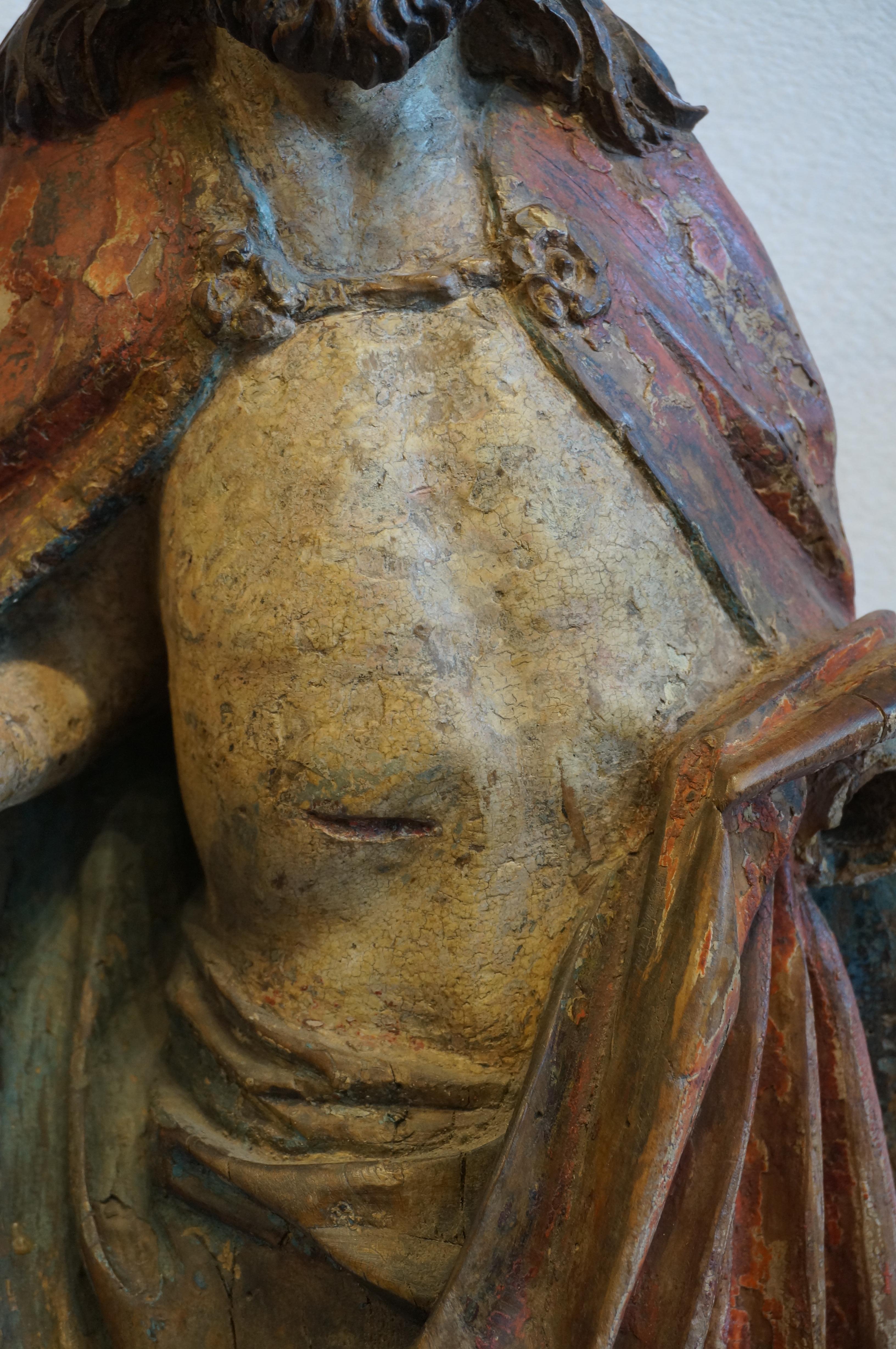 Rare medieval wooden sculpture of the risen Christ, Gothic style, 15th ...