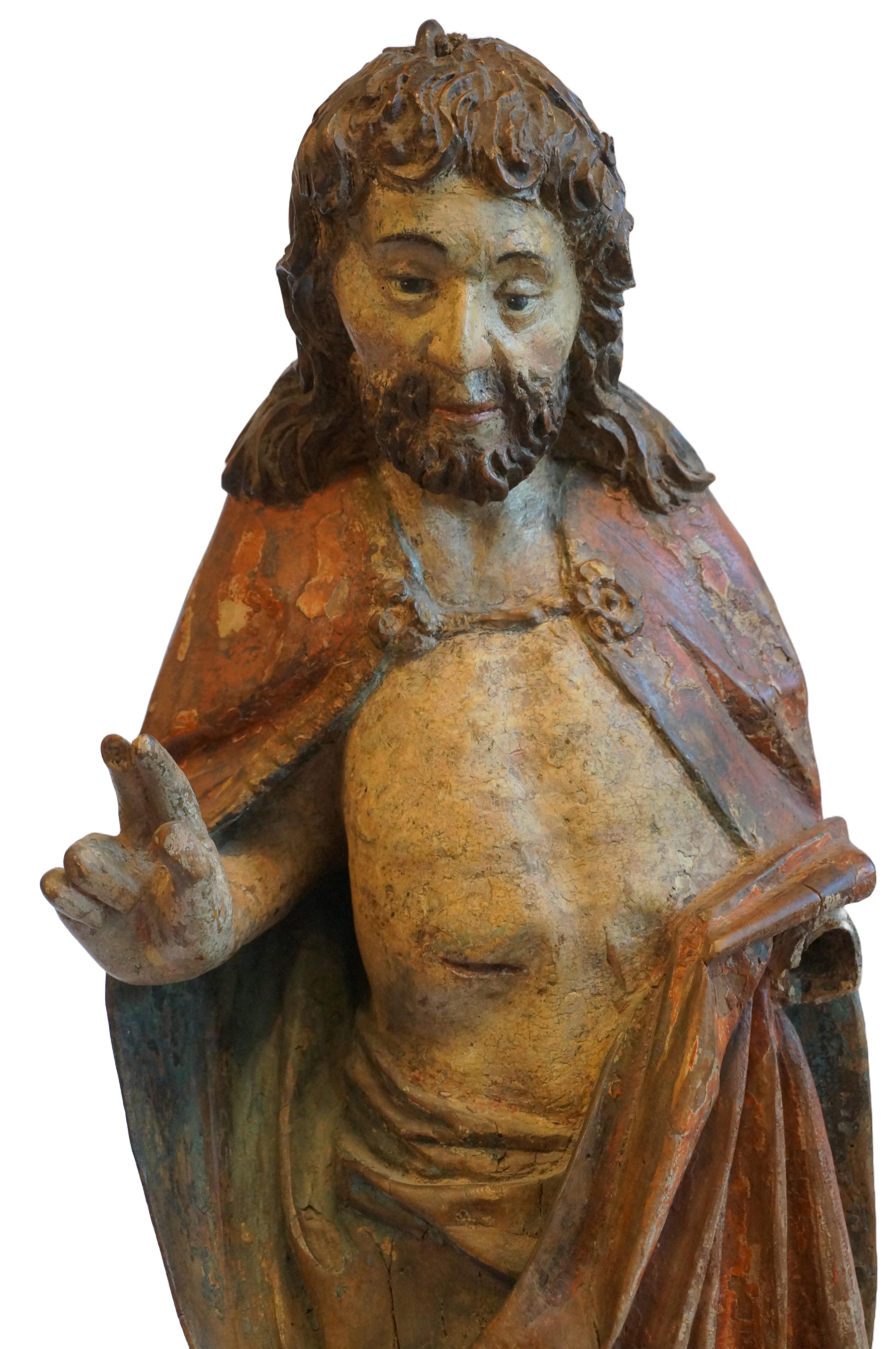 Rare medieval wooden sculpture of the risen Christ, Gothic style, 15th ...