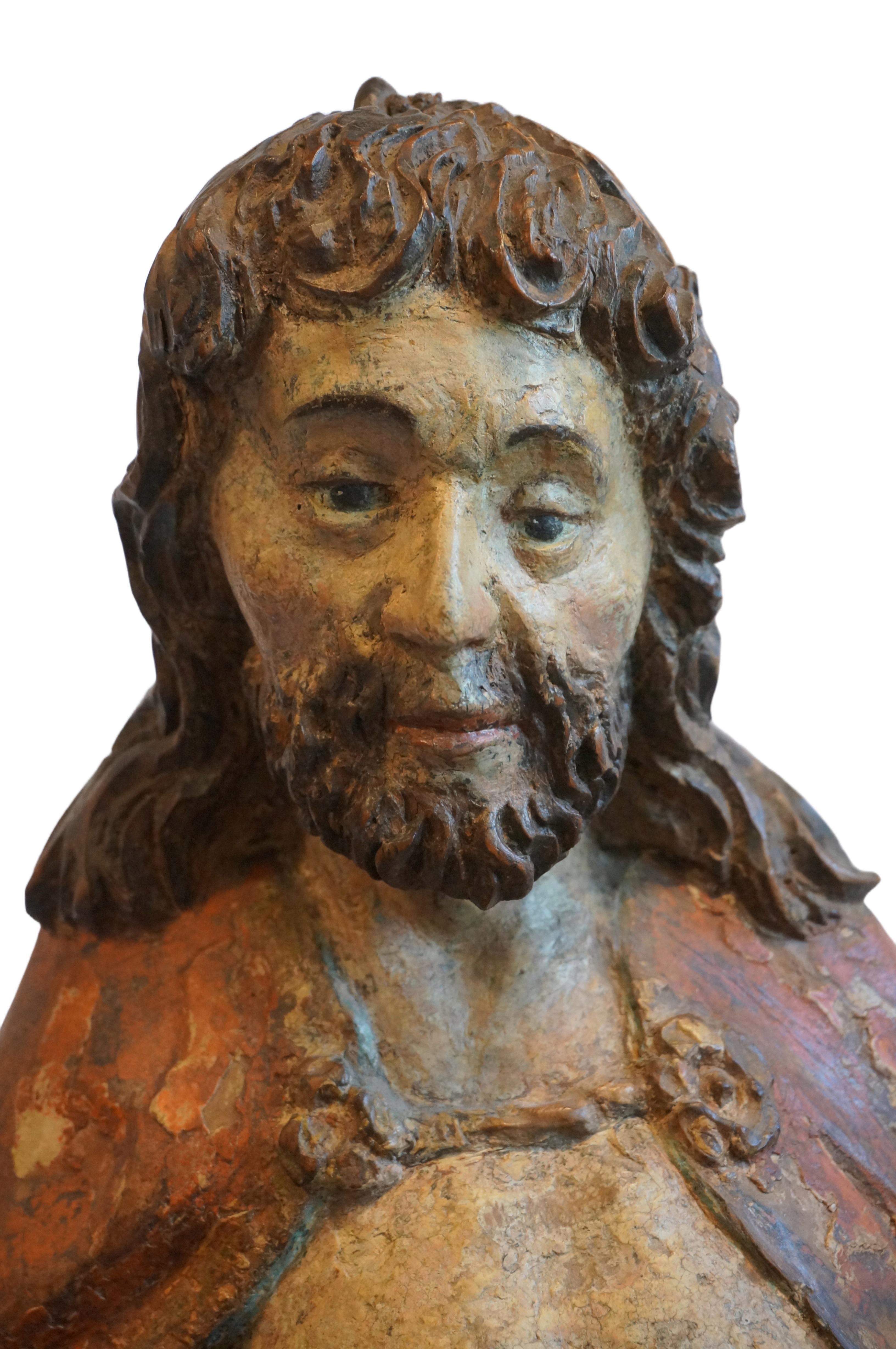 Rare medieval wooden sculpture of the risen Christ, Gothic style, 15th ...