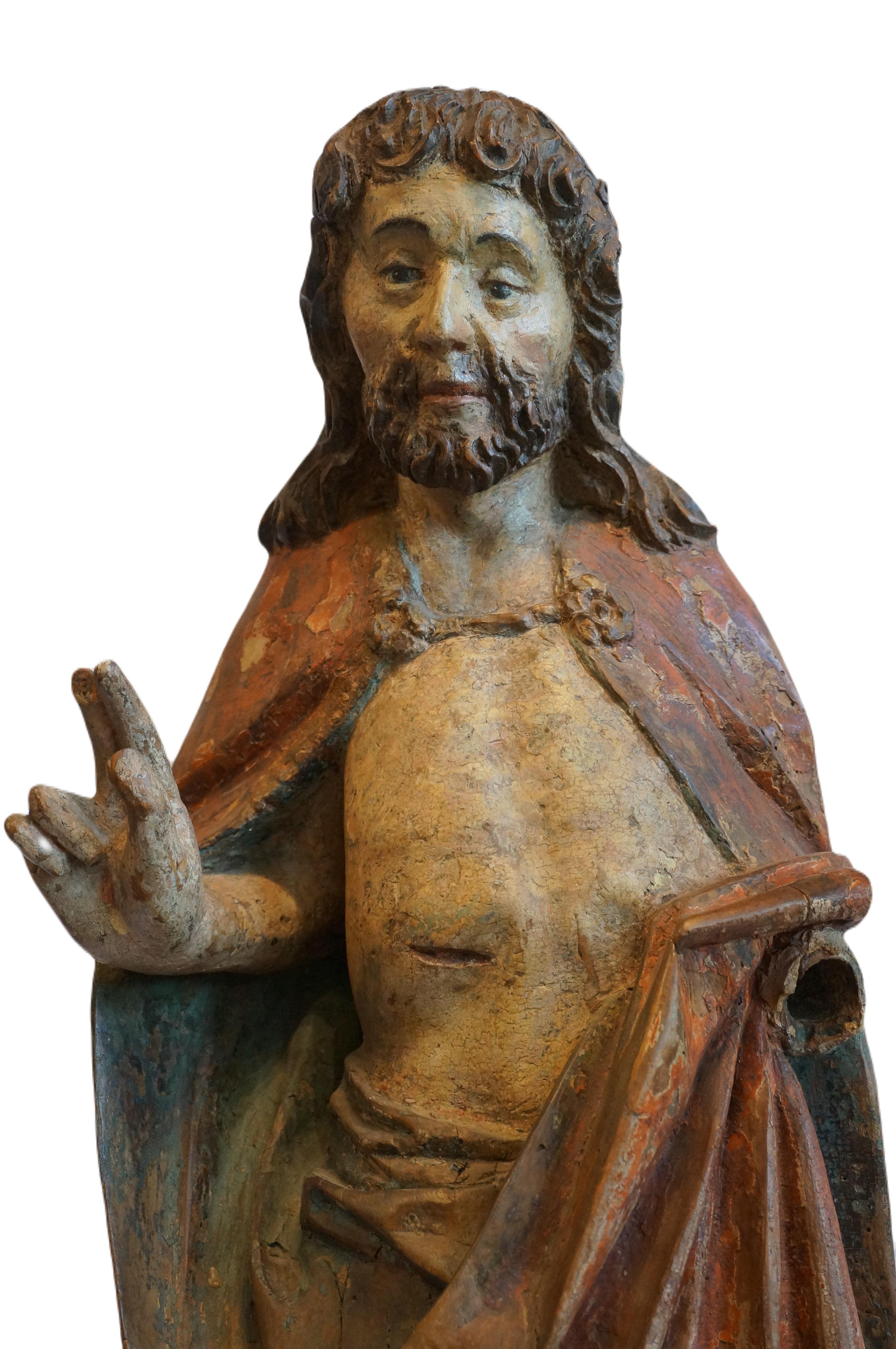 Rare medieval wooden sculpture of the risen Christ, Gothic style, 15th ...