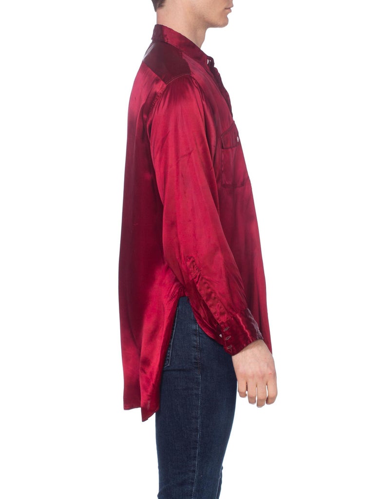 1930'S Cranberry Red Rayon Satin Very Rare Men's Western Shirt For Sale ...