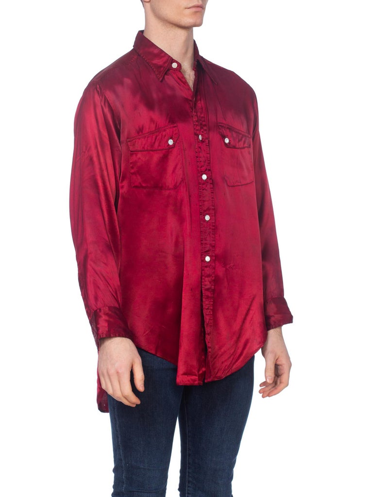 1930'S Cranberry Red Rayon Satin Very Rare Men's Western Shirt For Sale ...