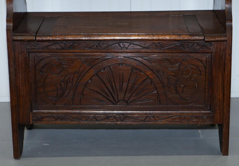 Rare Metamorphic Solid English Oak Monks Bench with Tilt-Top Table and ...