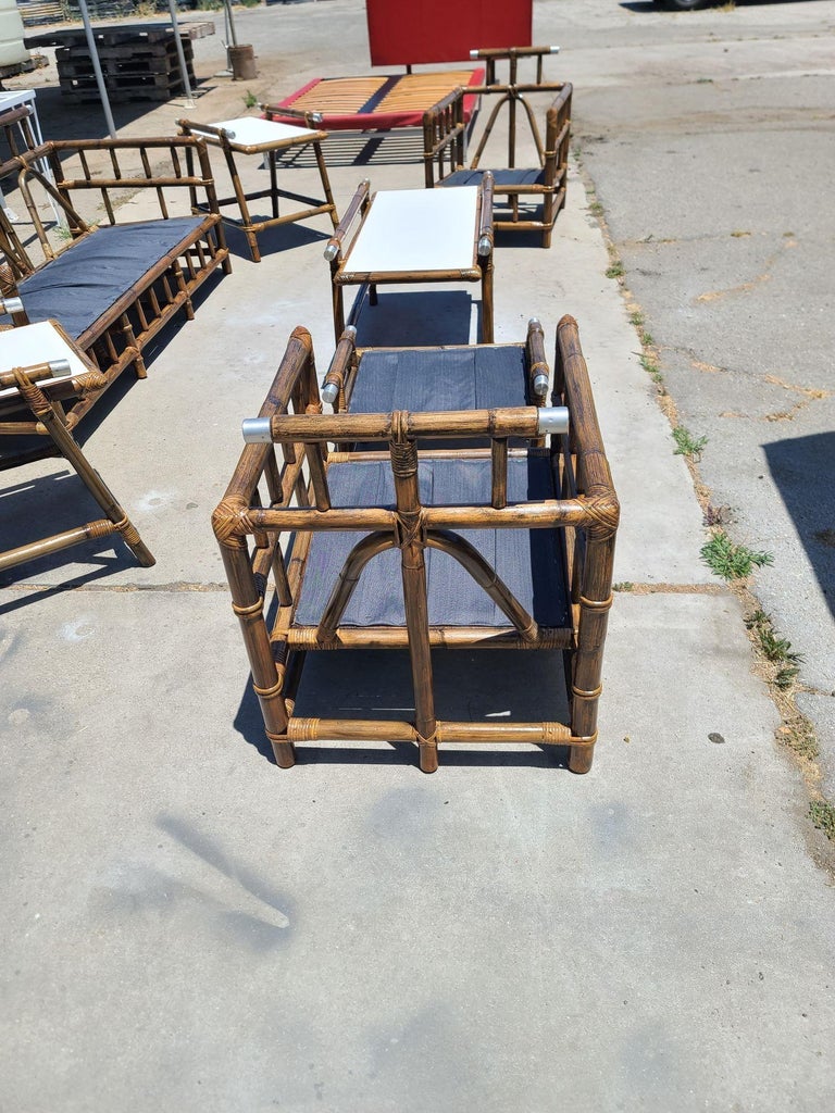 Rare Restored Mid Century 8 Piece Dark Rattan Sofa, Chair and Table ...