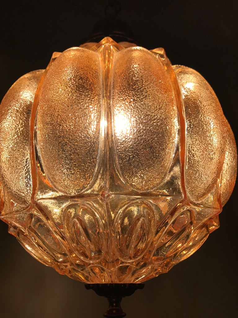 Rare MidCentury Modern Amber w Goldtone Glass and Brass Pendant / Light ...