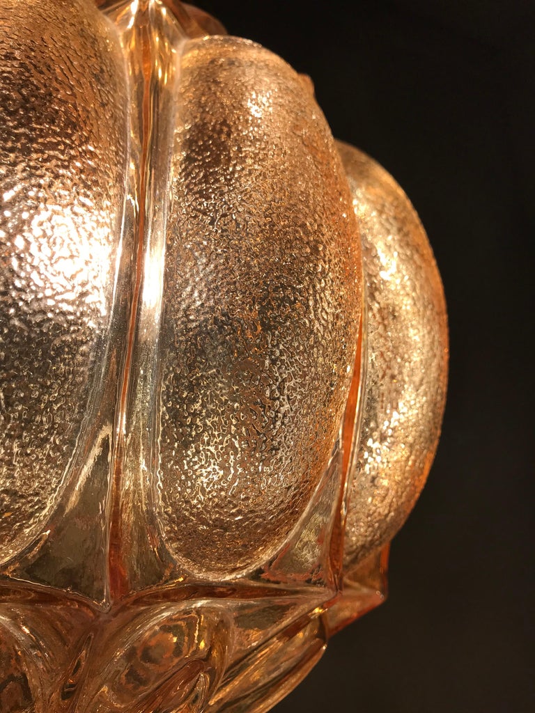 Rare MidCentury Modern Amber w Goldtone Glass and Brass Pendant / Light ...