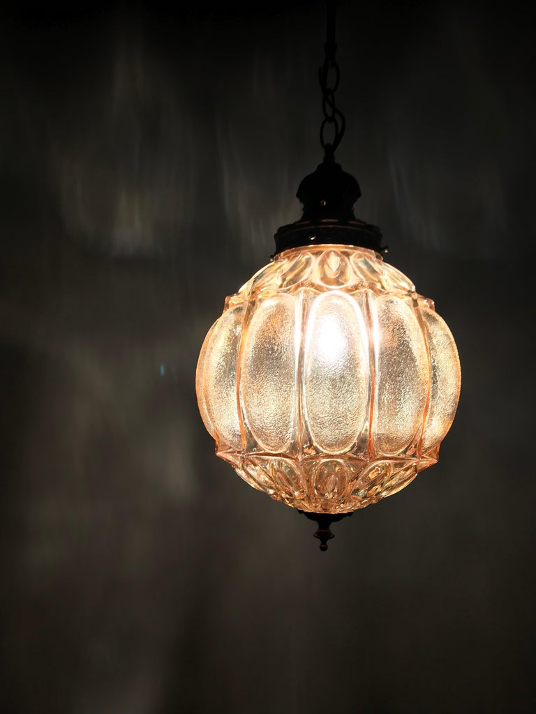 Rare MidCentury Modern Amber w Goldtone Glass and Brass Pendant / Light ...