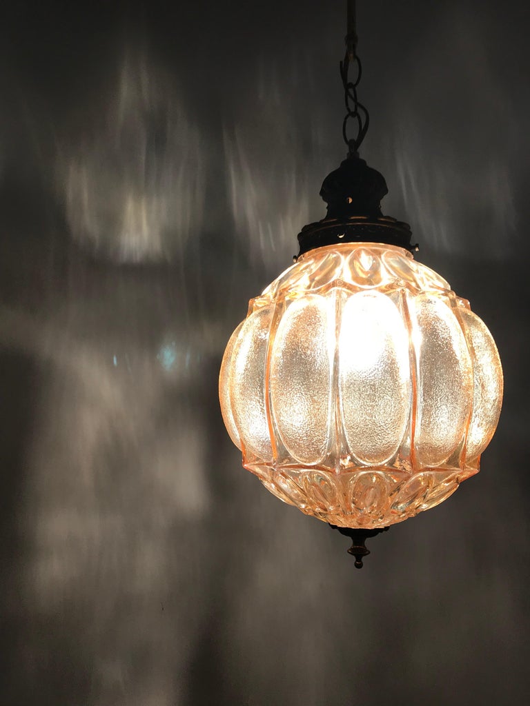 Rare MidCentury Modern Amber w Goldtone Glass and Brass Pendant / Light ...