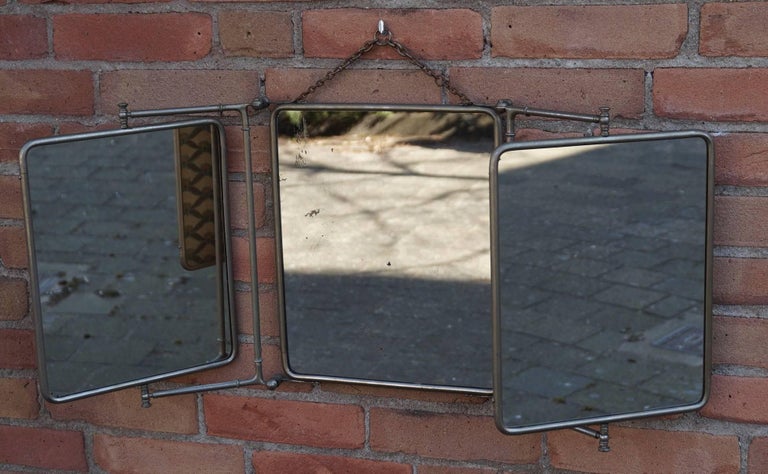 Rare Midcentury Industrial Threefold Metal Frame Folding Wall Mirror ...