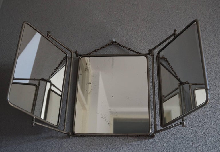 Rare Midcentury Industrial Threefold Metal Frame Folding Wall Mirror ...