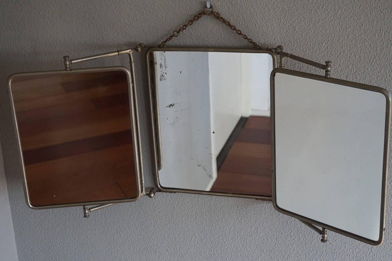 Rare Midcentury Industrial Threefold Metal Frame Folding Wall Mirror ...