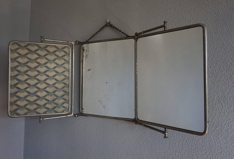 Rare Midcentury Industrial Threefold Metal Frame Folding Wall Mirror ...