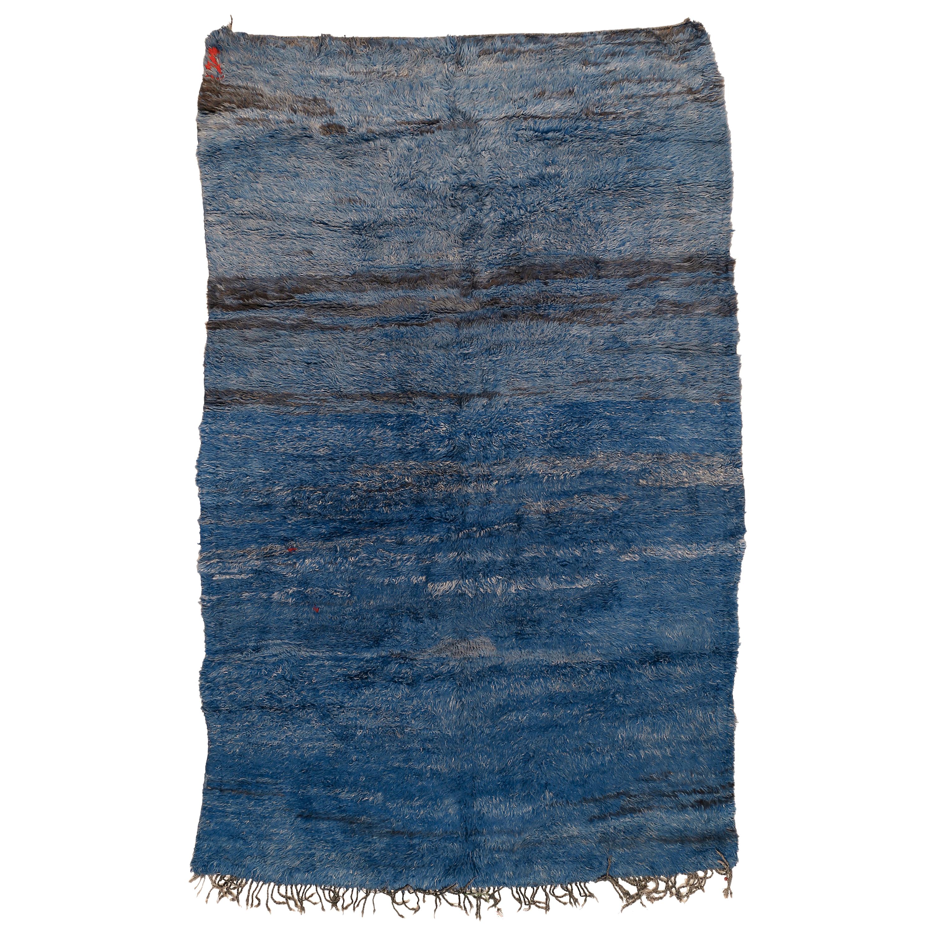 Mid-Century Modern Indigo Blue Moroccan Berber Beni Mguild Rug at 1stDibs