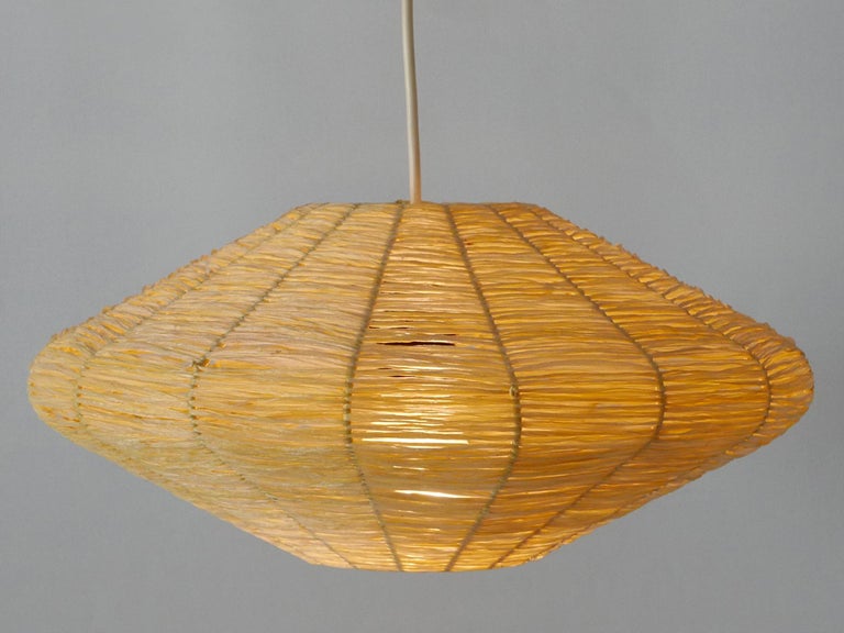 Rare Mid-Century Modern Raffia Bast Pendant Lamp or Hanging Light ...