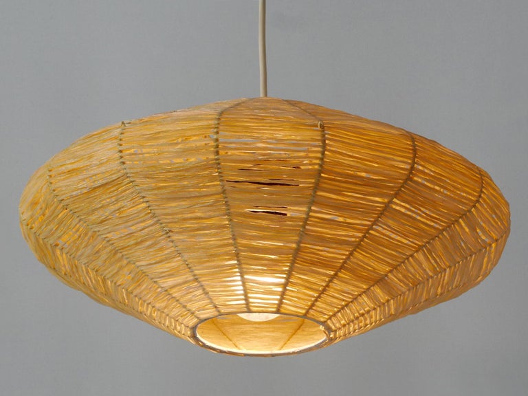 Rare Mid-Century Modern Raffia Bast Pendant Lamp or Hanging Light ...