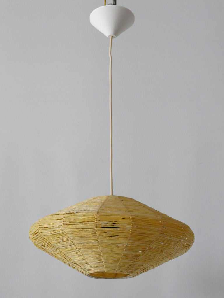 Rare Mid-Century Modern Raffia Bast Pendant Lamp or Hanging Light ...