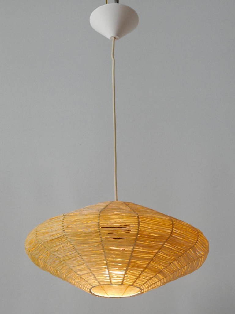 Rare Mid-Century Modern Raffia Bast Pendant Lamp or Hanging Light ...