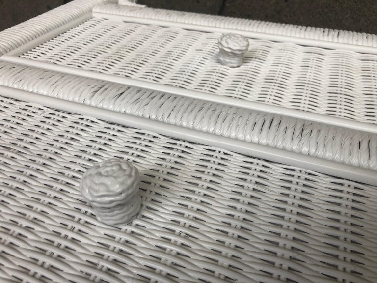 Henry Link Set of White Wicker Bedroom Furniture, Nightstands, Mirror ...