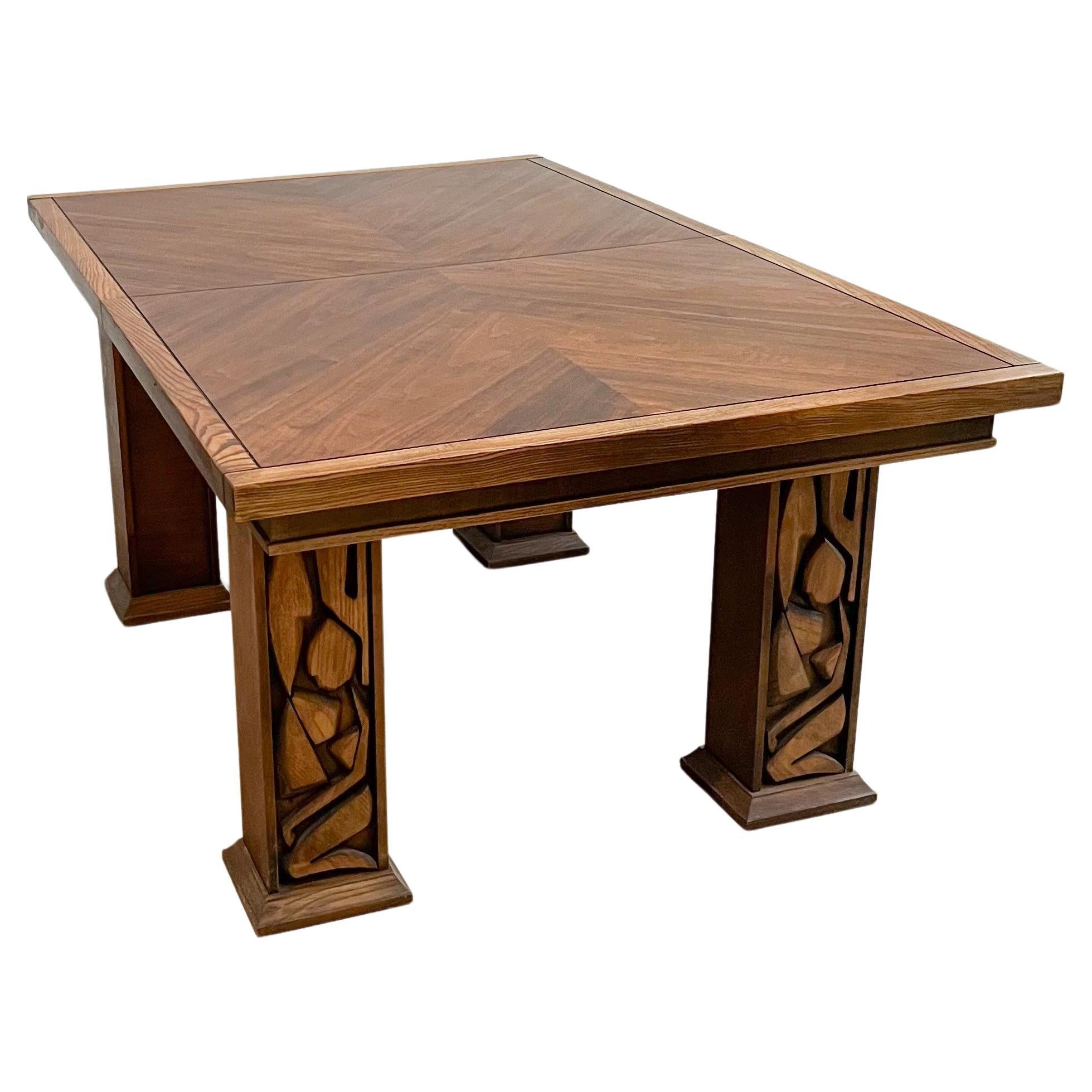 Rare Mid Century Tiki/Brutalist Dining Table w/ 2 Leaves by United For ...