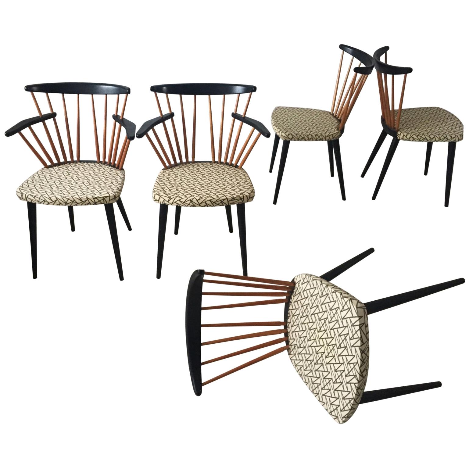 Rare Midcentury Wooden Dining Chairs, Pin Chairs, 1950s, Set of Five at ...