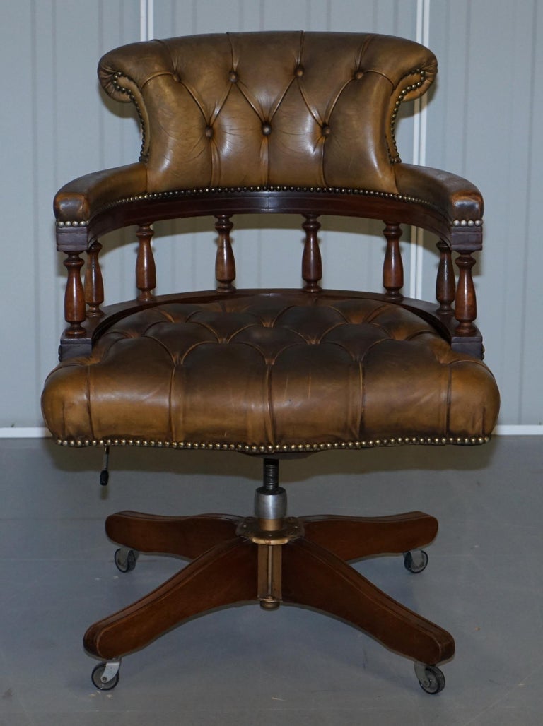 Rare Military Officers Naval Campaign Desk and Chesterfield Chair with ...