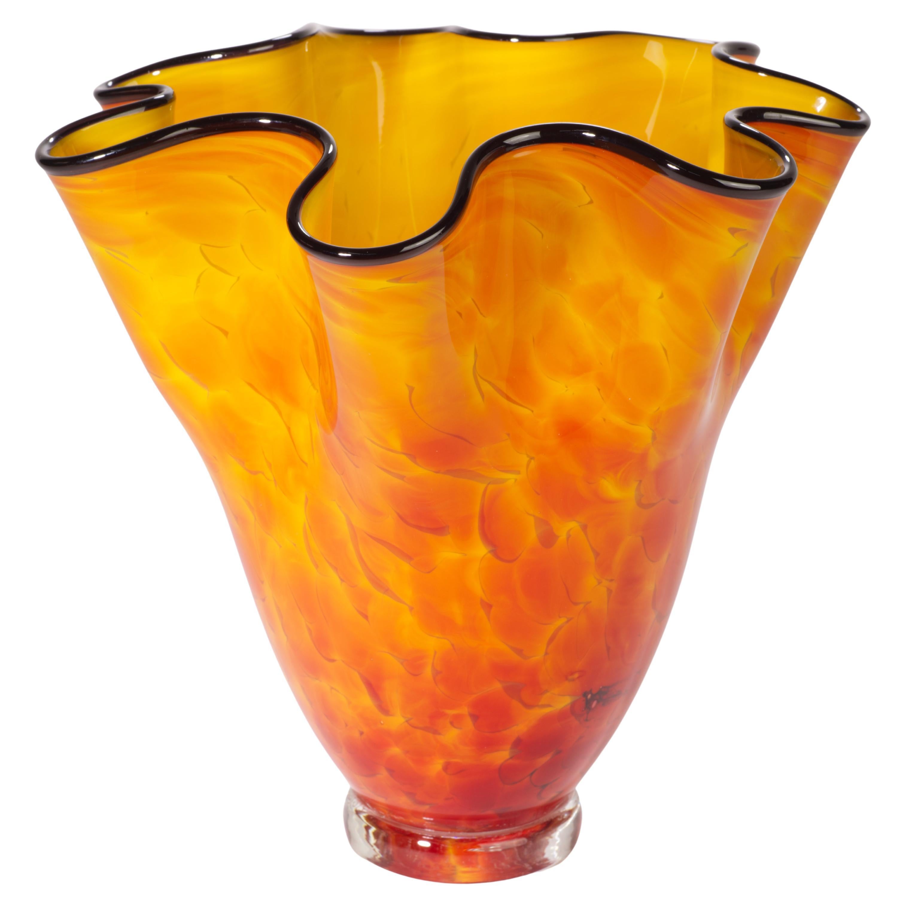 Peter Secrest Art Studio Glass Vase Pitcher Red Gold Flakes Postmodern ...