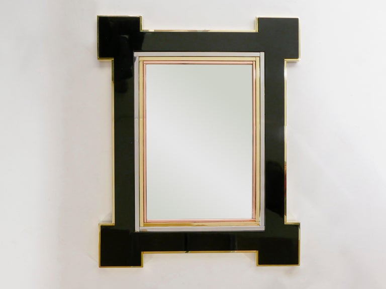 Rare Mirror by Alain Delon for Maison Jansen Lacquer and Brass, 1975 at ...
