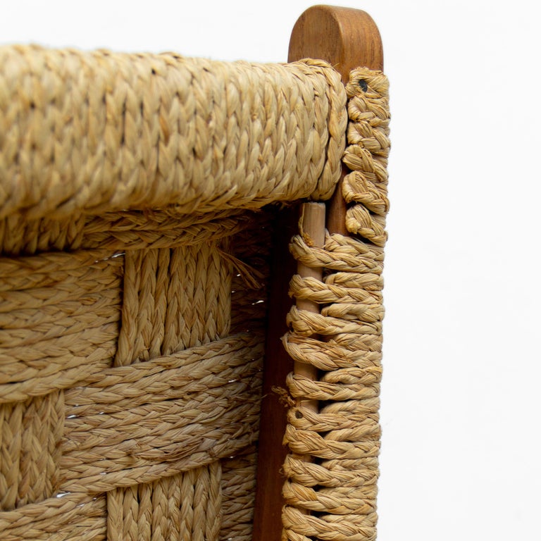 Rare Modernist Bold Oakwood Lounge Chair and Handcrafted Raffia Woven ...