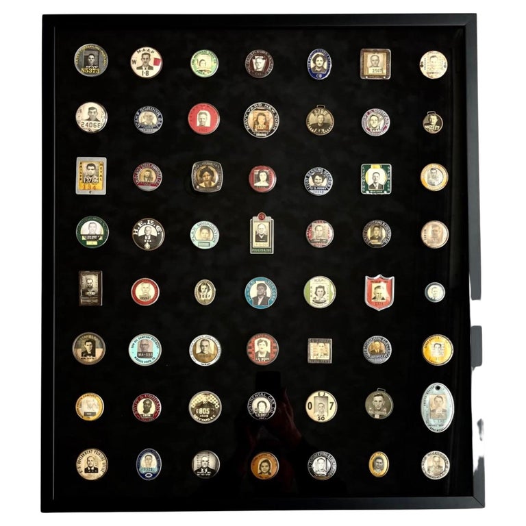Rare Mounted Collection of Antique Employee Badges For Sale at 1stDibs